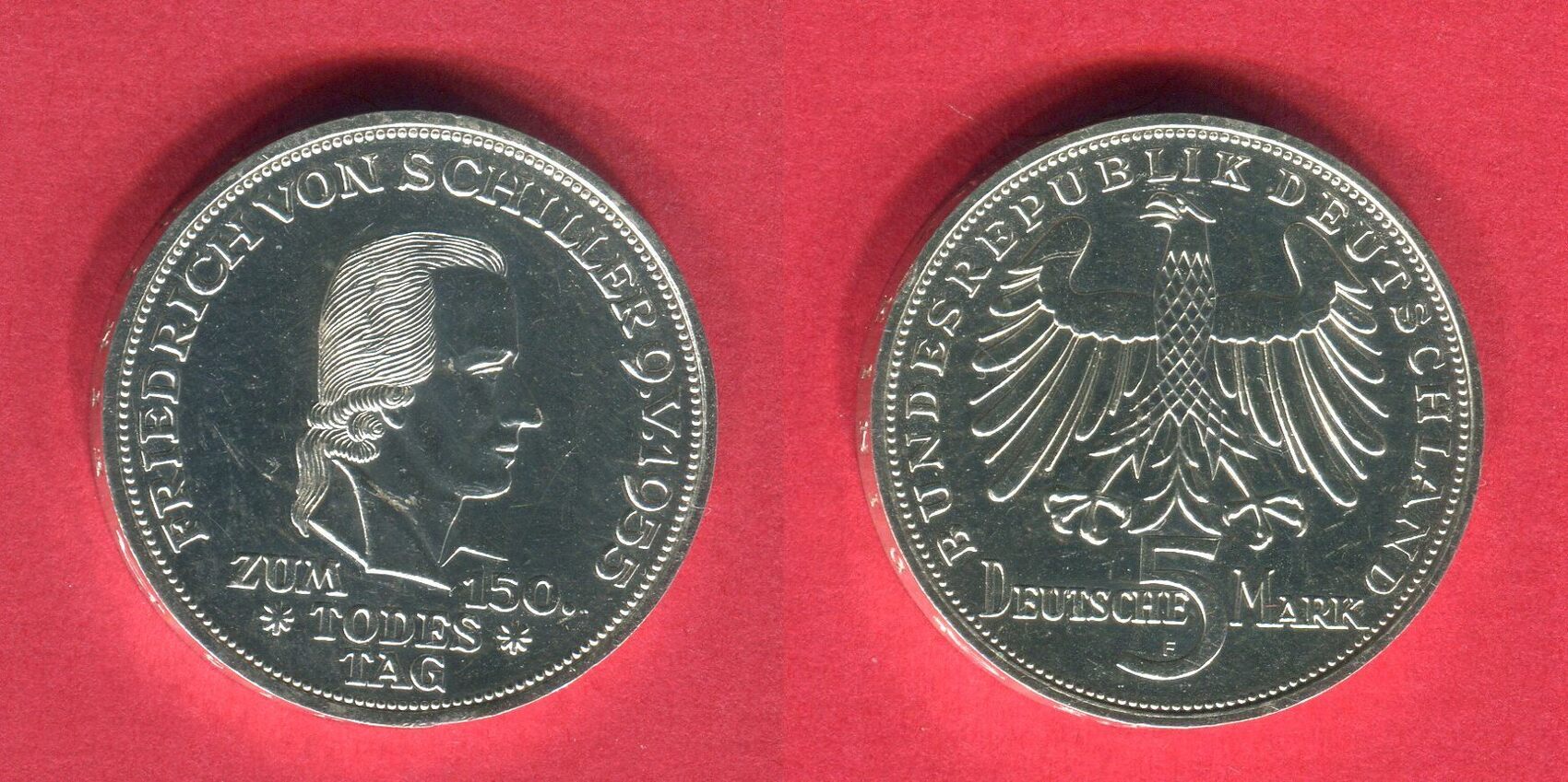 Bundesrepublik Deutschland, Germany FRG 5 DM Silber Gedenkmünze 1955 F 150. Todestag von ...