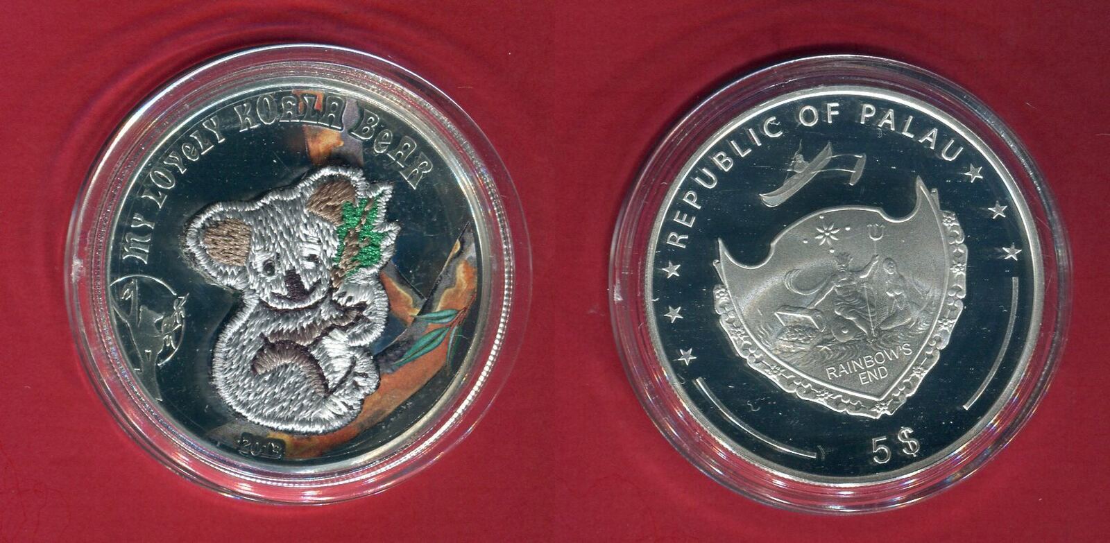 Palau 5 Dollars Silbermünze mit Farbauflage 2013 My Lovely Koala-Bear ...