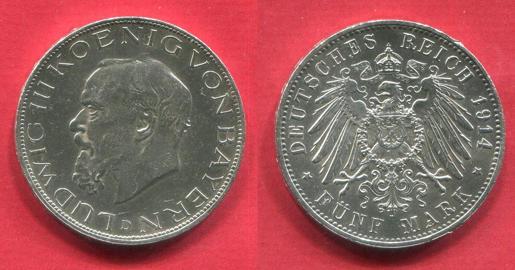 Bayern, Bavaria 5 Mark Ludwig III. 1914 1914 Ludwig III. f. prägefrisch | MA-Shops