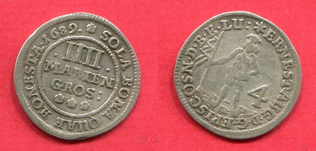 Braunschweig 4 IIII Mariengroschen 1689 Ernst August sehr schön | MA-Shops