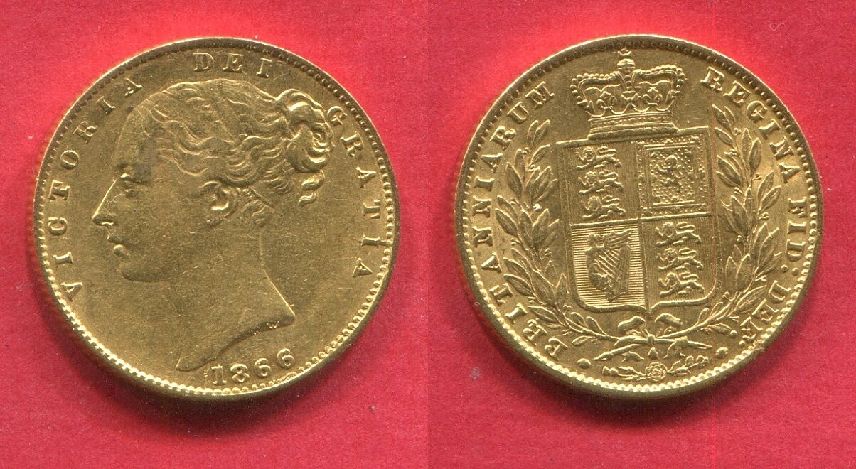 England Großbritannien United Kingdom Sovereign Gold 1866 Die Number 4 Shield Typ Queen Victoria ...