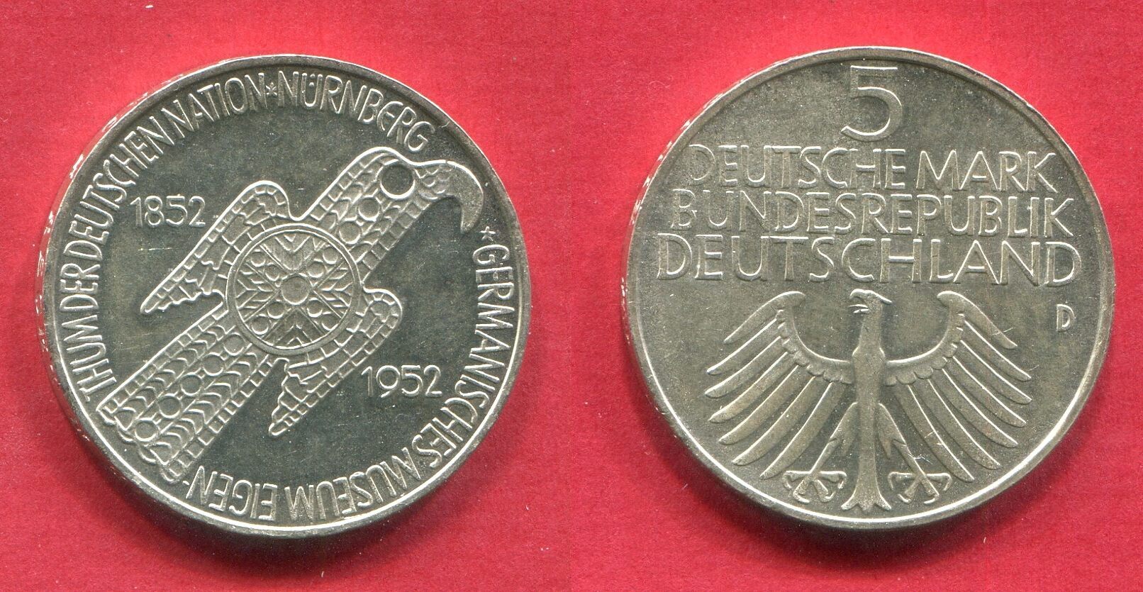 Bundesrepublik Deutschland, Germany FRG 5 DM Gedenkmünze Silber 1952 -D- Germanisches Museum in ...