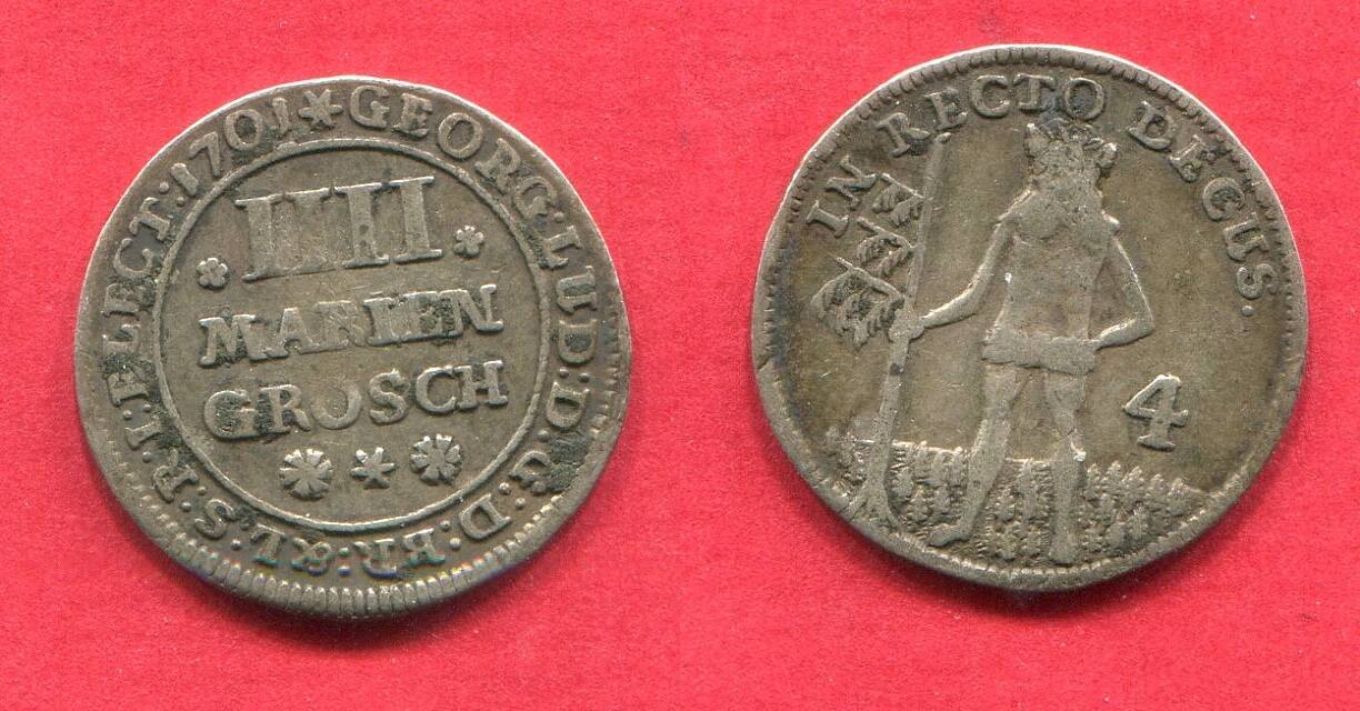 Braunschweig Calenberg Hannover IIII 4 Mariengroschen 1701 Georg Ludwig ...