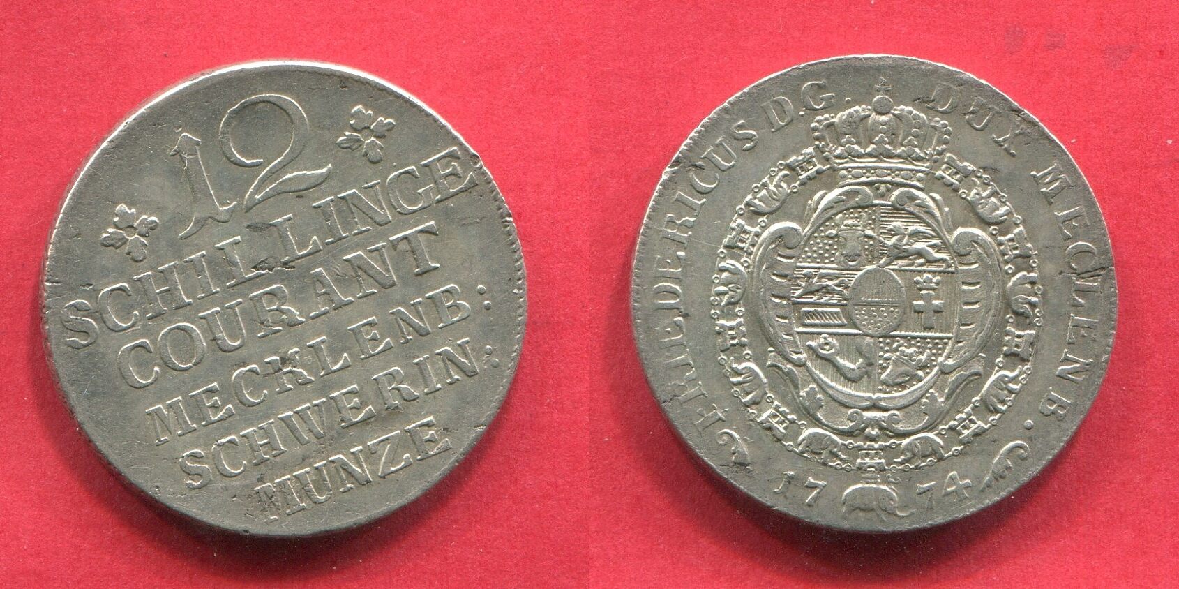 Mecklenburg Schwerin 12 Schilling Courant Silber 1774 Friedrich II (1756-1785) ss-ss+ ...