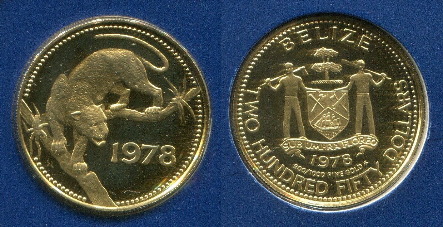 Belize 150 Dollars Gold 1978 Jaguar Polierte Platte in Franklin Mint ...