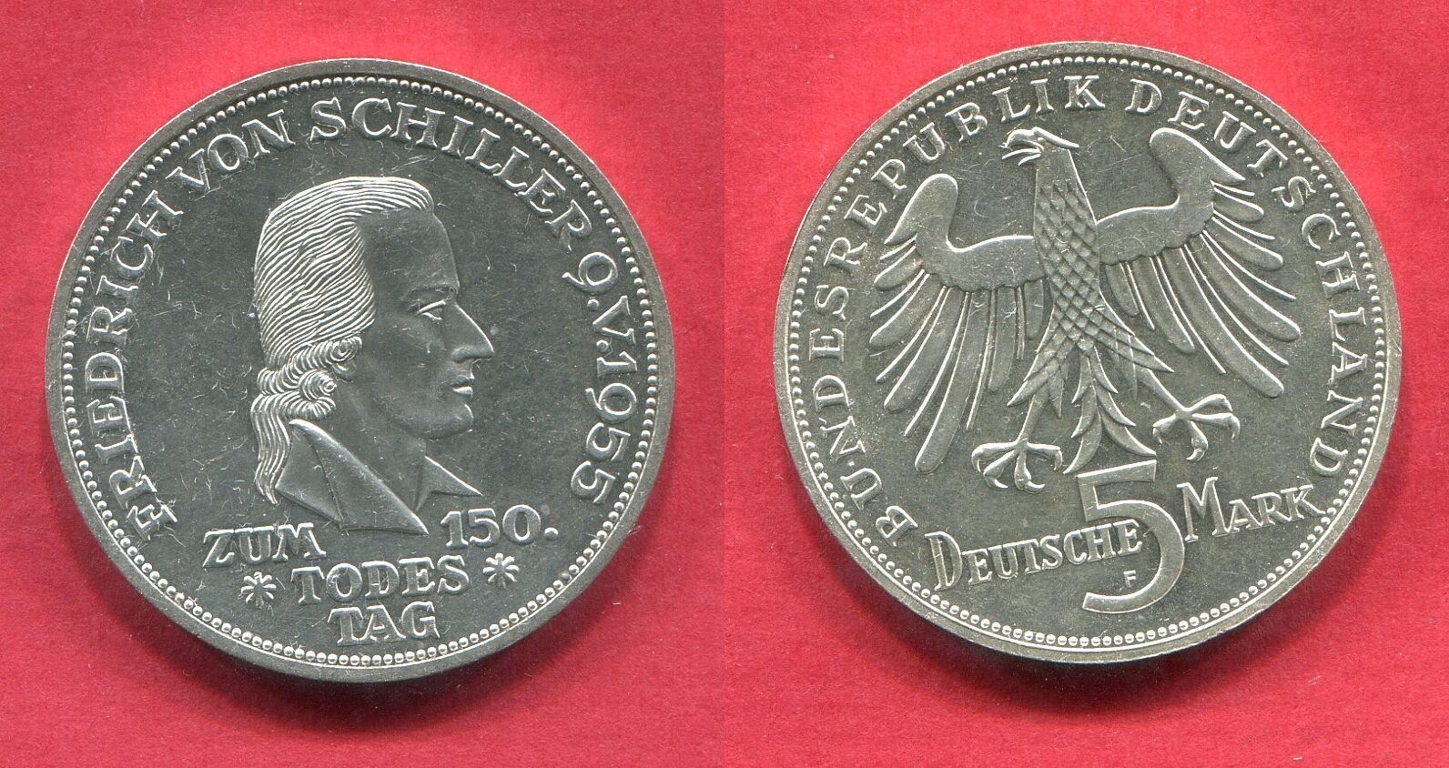 Bundesrepublik Deutschland, Germany FRG 5 DM Silber Gedenkmünze 1955 F 150. Todestag von ...