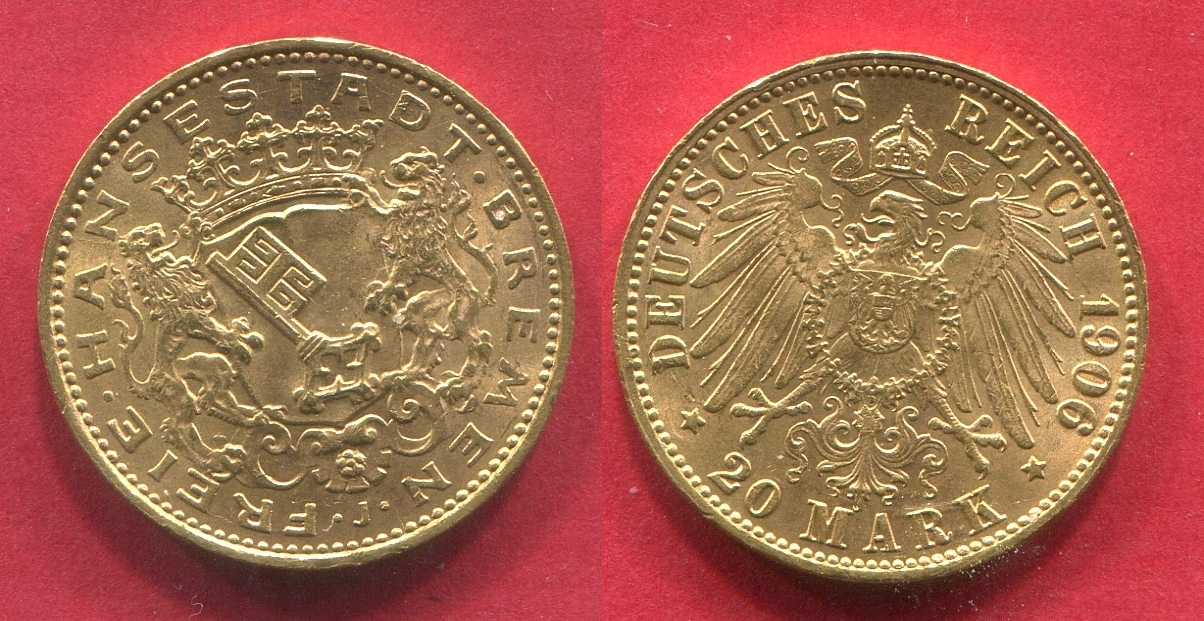 Freie Hansestadt Bremen 20 Mark Gold 1906 Stadtwappen Mit GfM ...