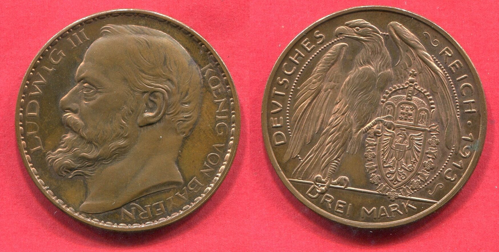 Kaiserreich Deutschland Bayern 3 Mark Probe Pattern Bronze/Cu 1913 Karl ...