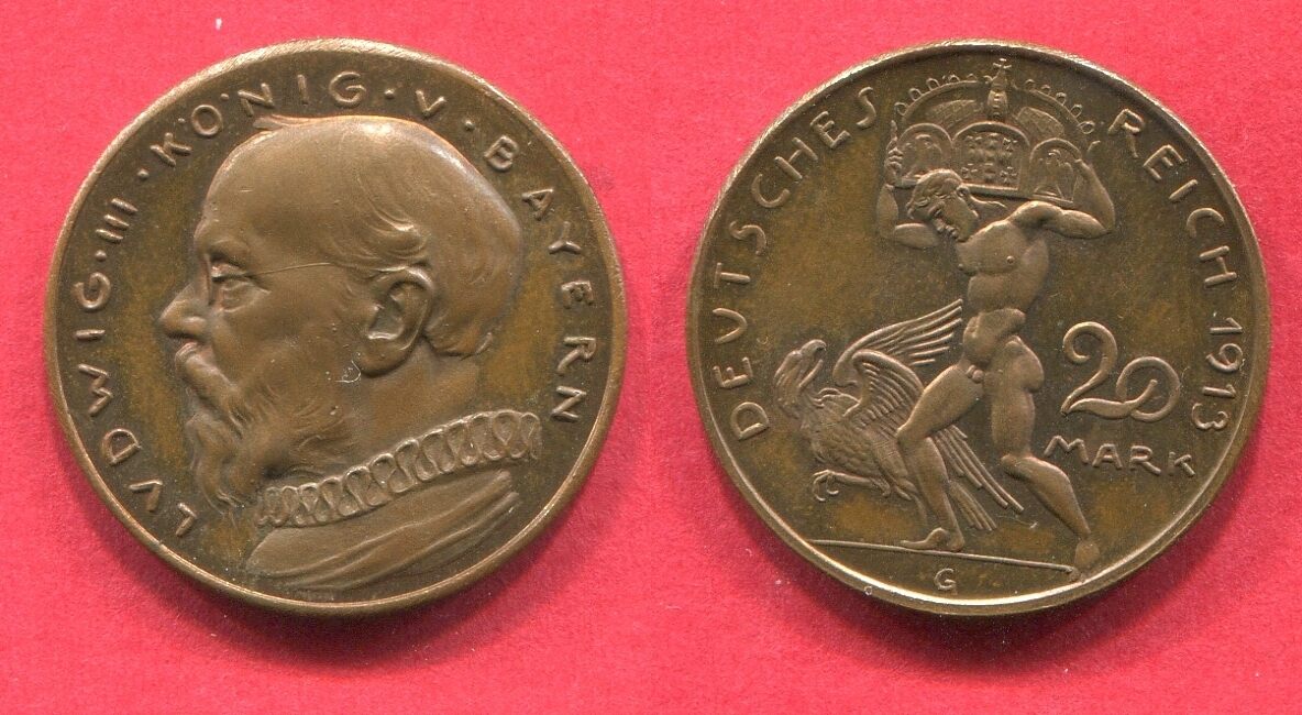 Deutschland Germany Kaiserreich Bayern 20 Mark Probe Pattern 1913 Karl ...