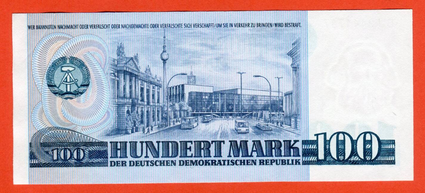 DDR 100 Mark Banknote 1975 Karl Marx - Palast Kassenfrisch I | MA-Shops