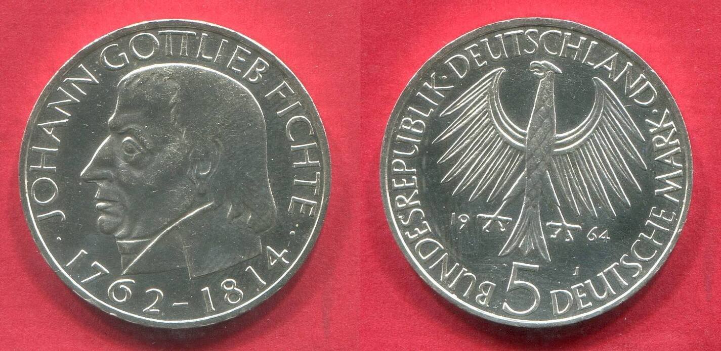 BRD Bundesrepublik Deutschland, FRG, Germany 5 DM 1964 150. Todestag von Johann Gottlieb Fichte ...