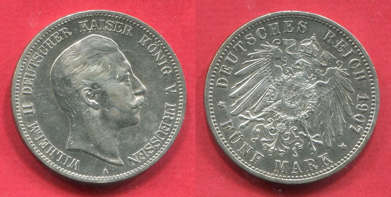 Deutschland Germany Kaiserreich Preußen 5 Mark 1907 Wilhelm II. f. vz ...