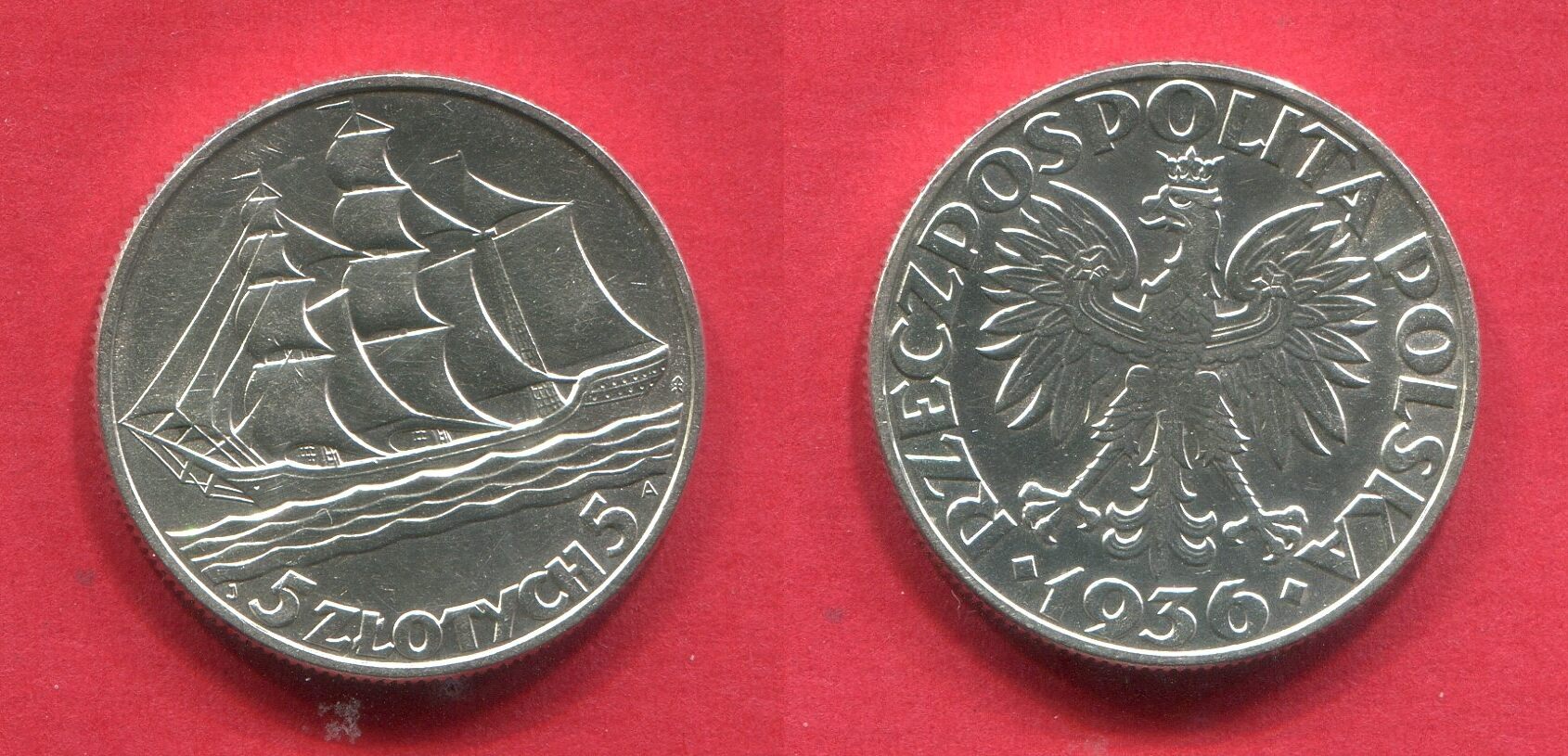 Polen Poland 5 Zloty Silber 1936 15th Anniversary of Gdynia Seaport ...