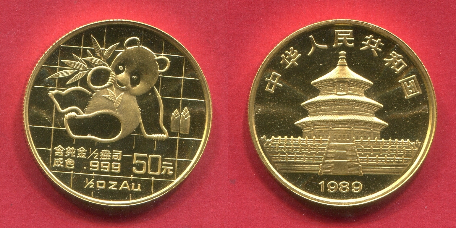 China Peoples Republic 50 Yuan 1/2 Unze Ounce Gold 1989 Panda BU ...