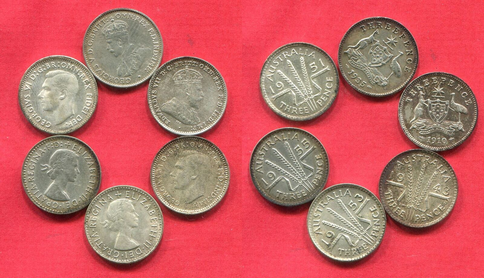 Australien, Australia Lot Silber 3 Pence verschiedene Typen 1910, 35,43 ...