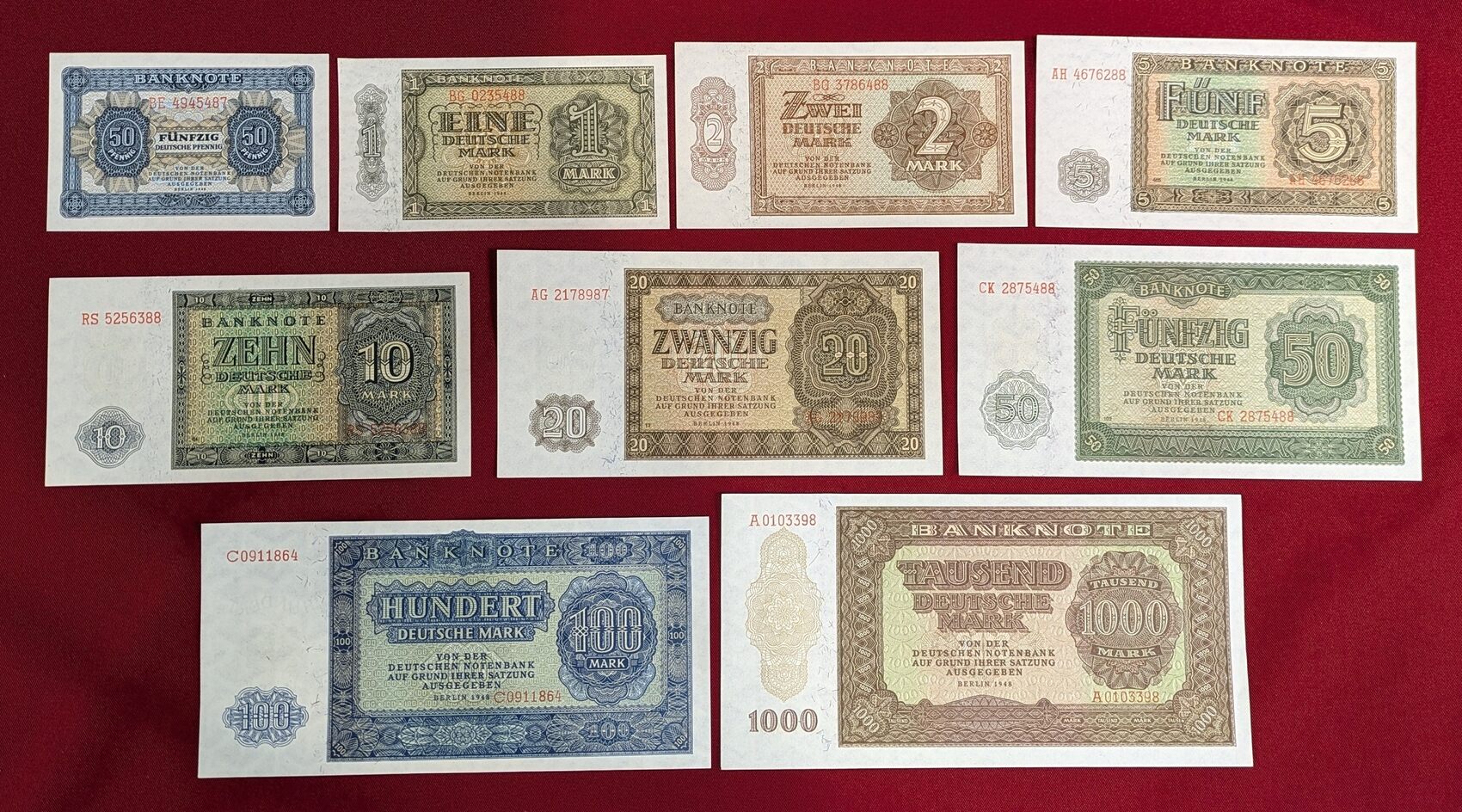 Deutsche Demokratische Republik 0,50 bis 1000 DM (9 Banknoten) 1948 ...