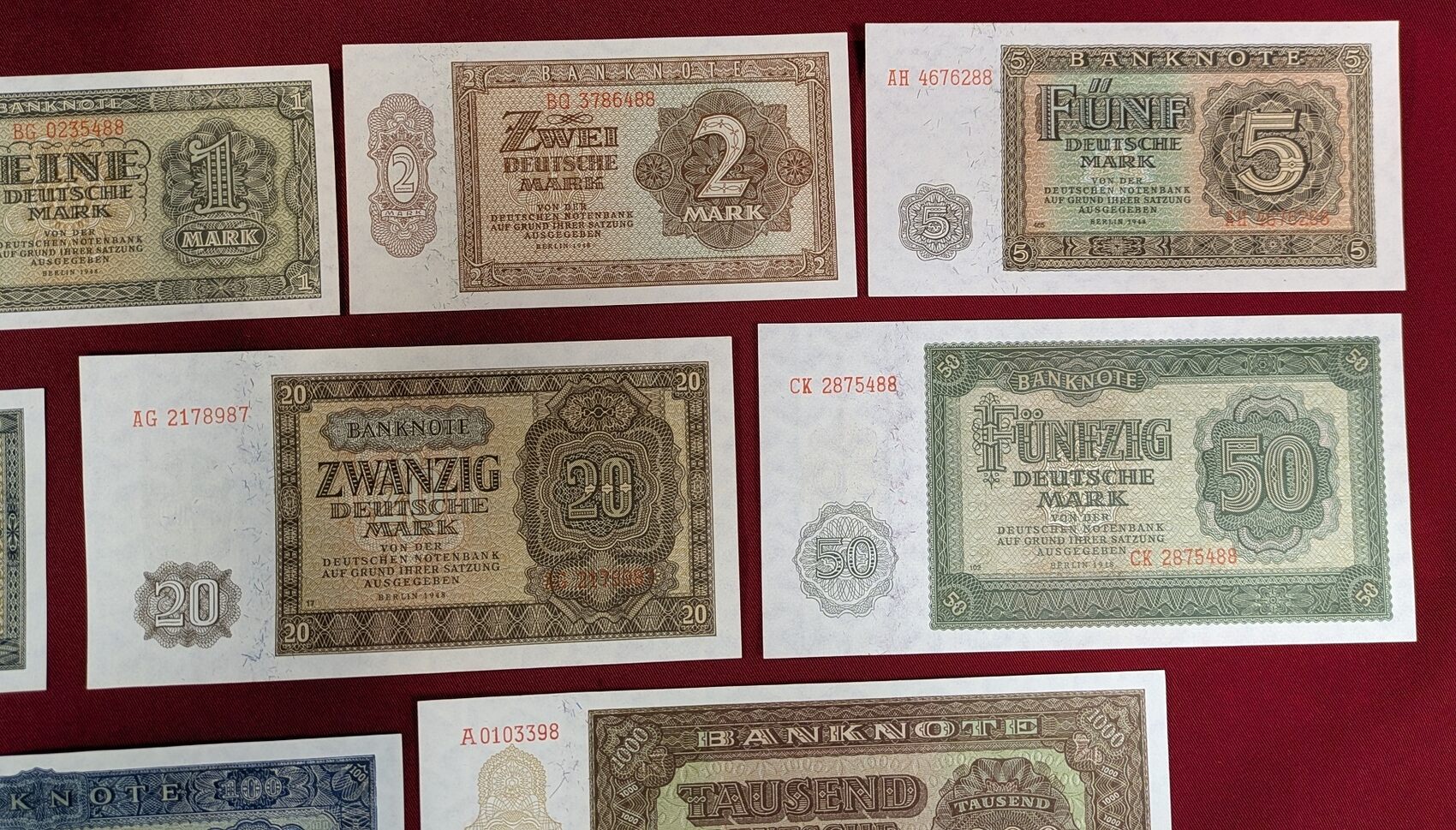 Deutsche Demokratische Republik 0,50 bis 1000 DM (9 Banknoten) 1948 ...