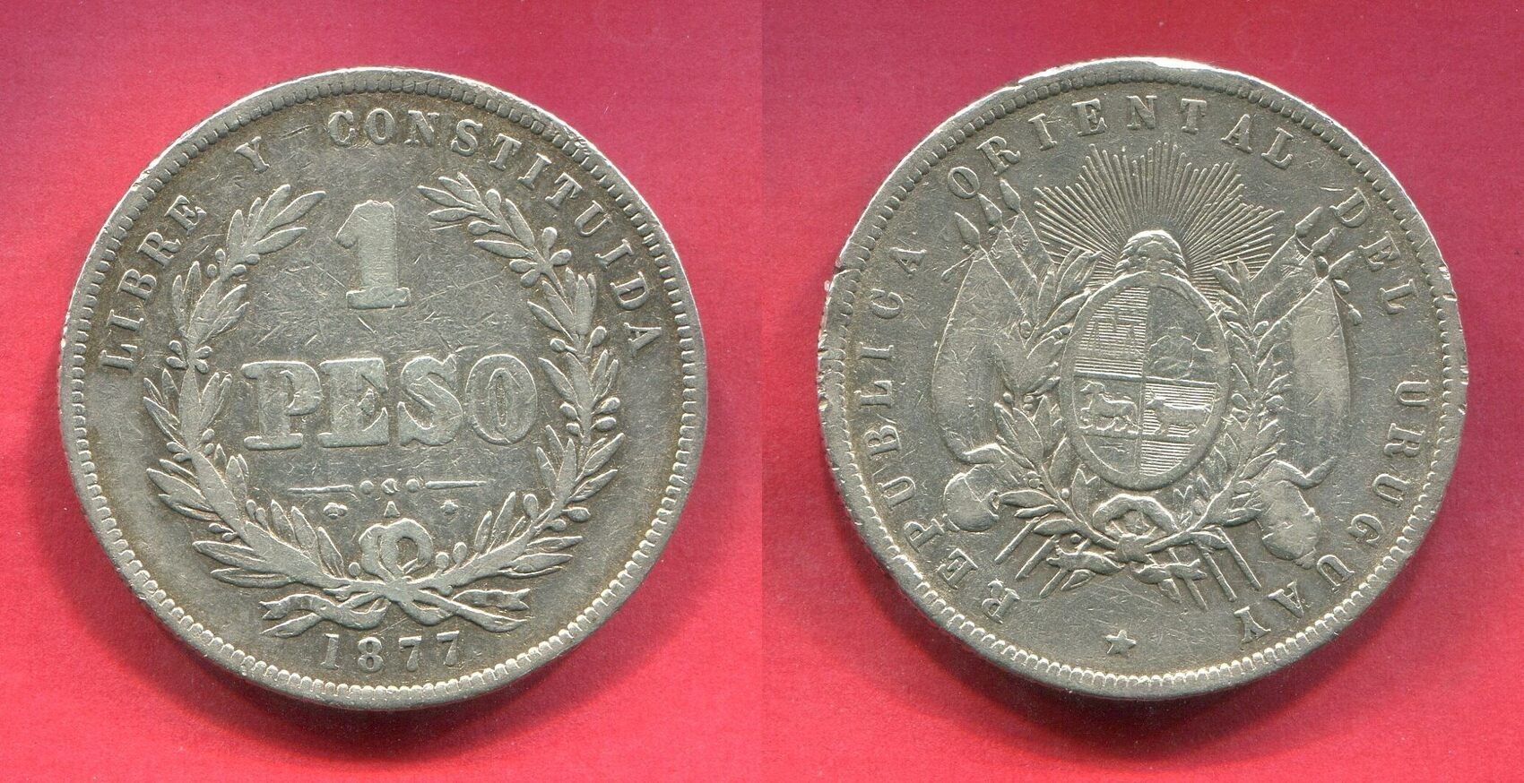 Uruguay Peso Silber 1877 Selten ss kl. Rdf | MA-Shops
