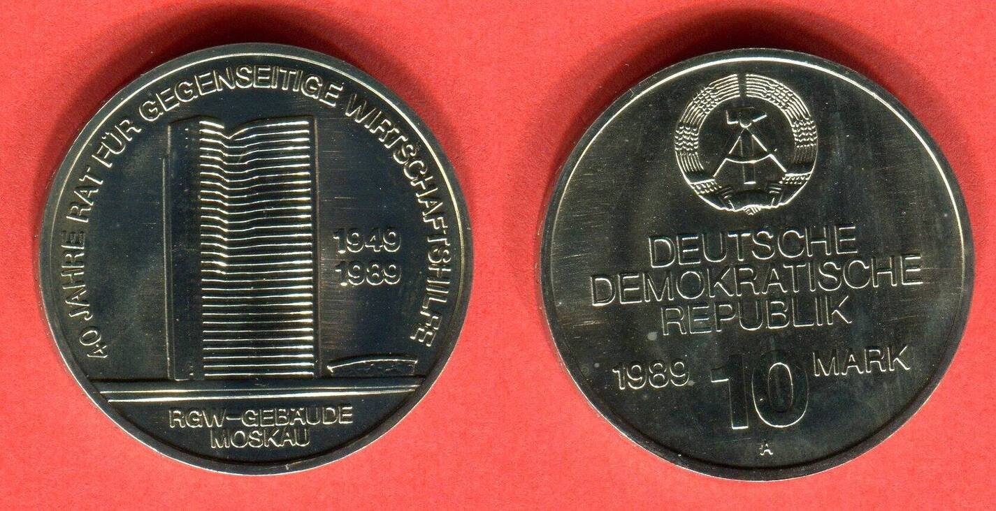 DDR 10 Mark Ku/Ni Gedenkmünze 1989 RGW Gebäude Moskau - Gegenseitige Wirtschaftshilfe Bankfrisch ...