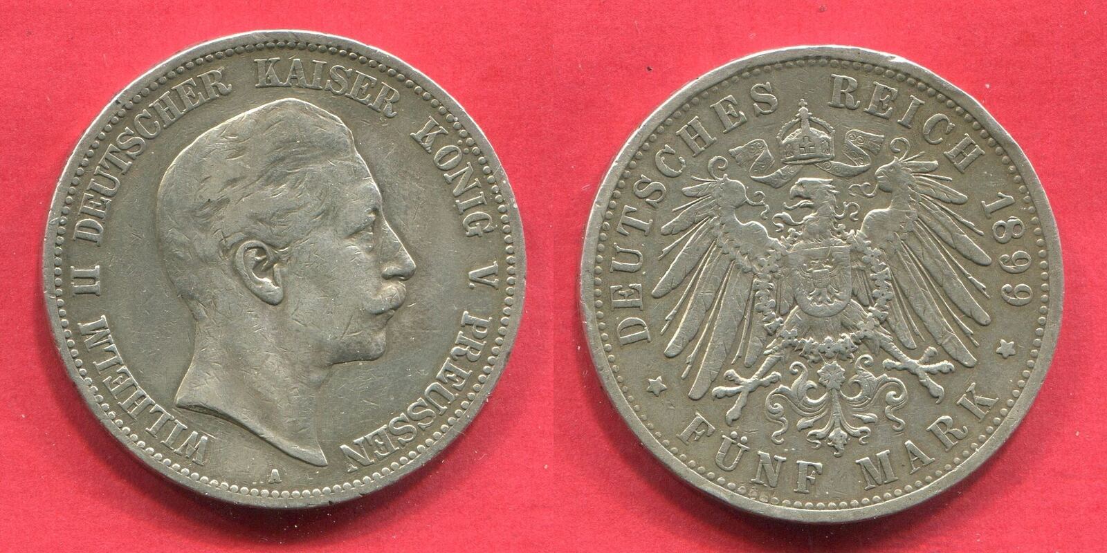 Deutschland Germany Kaiserreich Preußen 5 Mark 1899 Wilhelm II. sehr ...