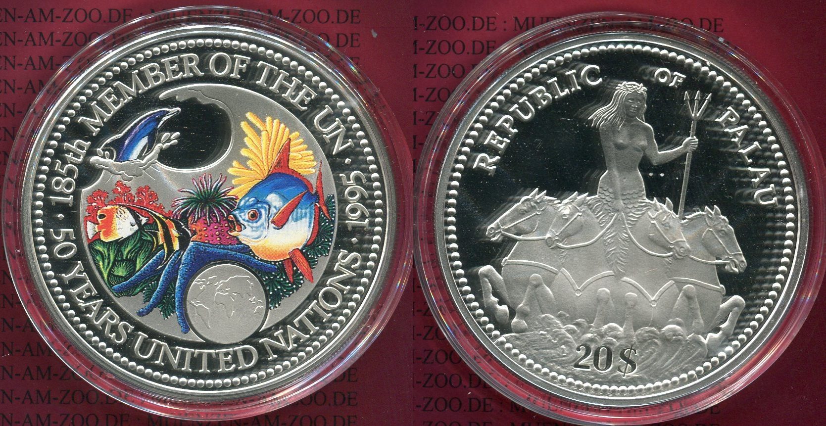 20 Dollar Silbermünze 5 Unzen Farbmünze Palau 20 Dollars 1995 5 Unzen Feinsilber Farbmünze UN ...