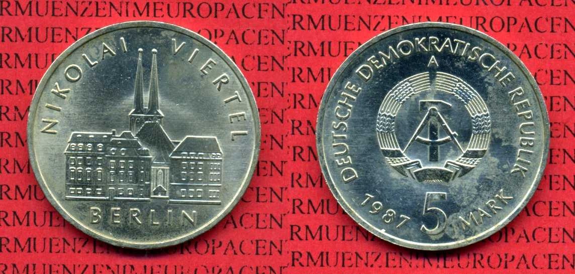 5 Mark DDR Cu/Ni DDR 5 Mark 1987 Cu/Ni Nikolaiviertel Berlin, 750 ...