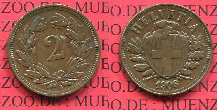 Schweiz, Switzerland Schweiz 2 Rappen 1906 Kreuz vz patina | MA-Shops