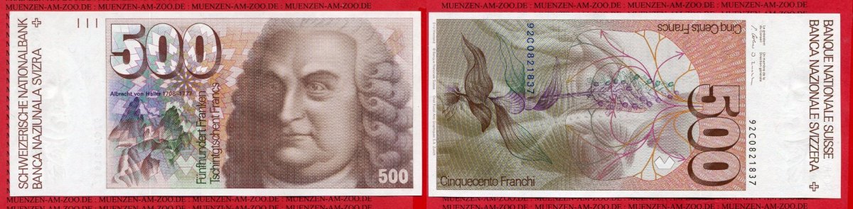 Schweiz, Switzerland Schweiz Banknote 500 Franken Albrecht von Haller ...