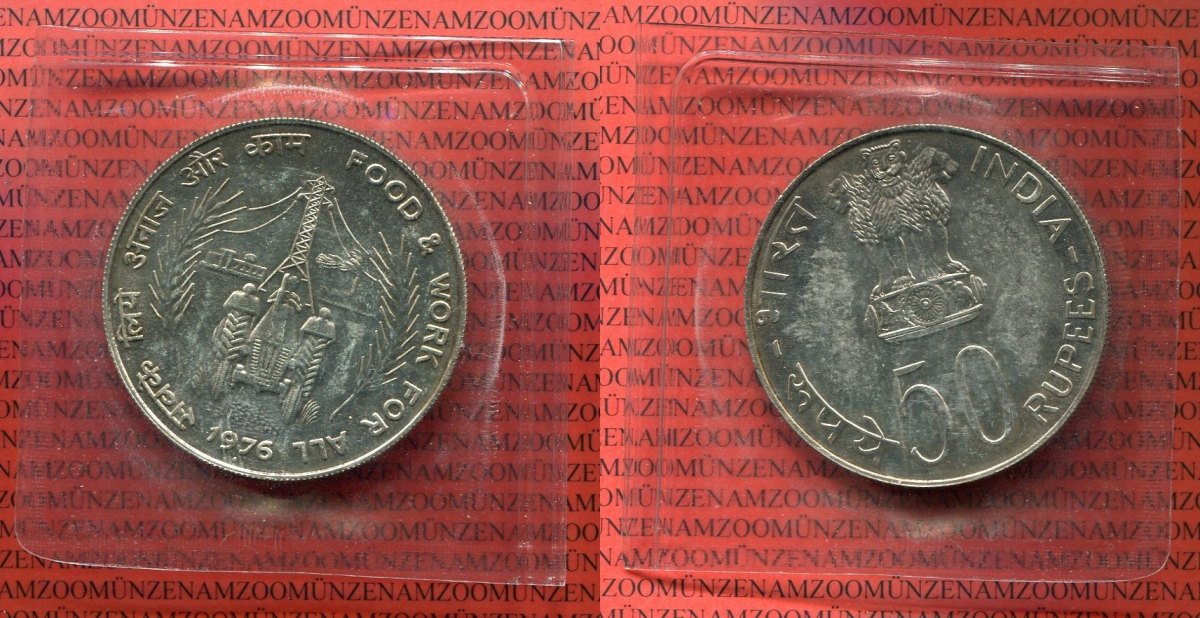 50 Rupien Silbermünze Indien 50 Rupien 1976 F.A.O. Food and Work for ...