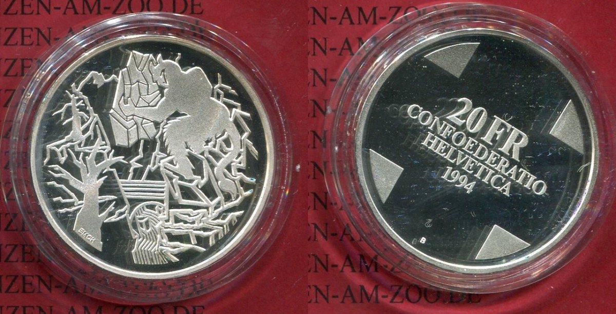 Schweiz, Switzerland Schweiz 20 Franken Silber PP 1994 Teufel und Brücke in Uri Polierte Platte ...