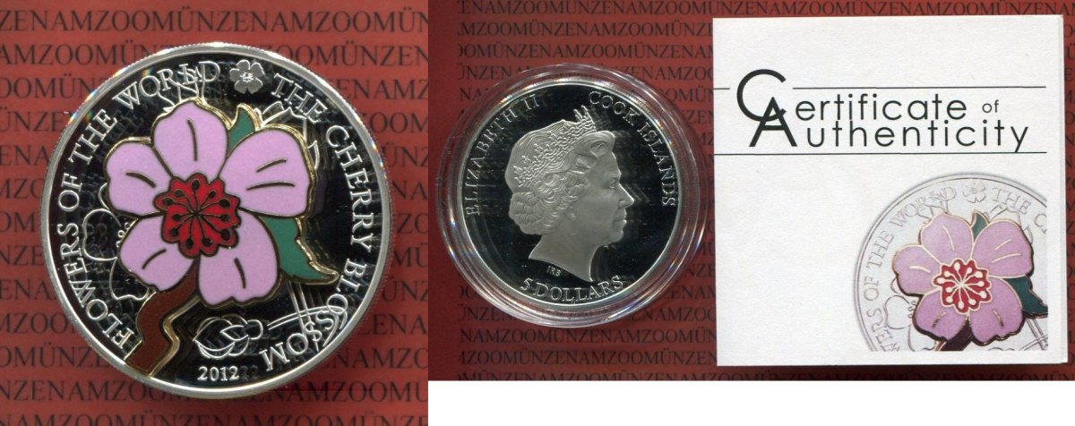 Cook-Inseln 5 Dollars Silbermünze Cook Islands 5 Dollars 2012 Flowers ...