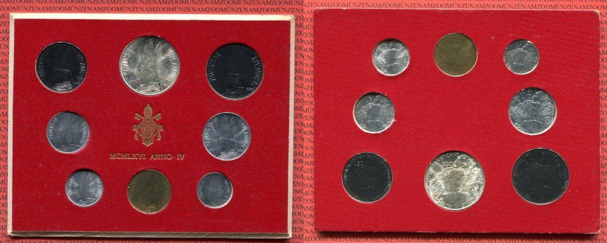Kursmünzensatz 1 - 500 Lire KMS Vatikan KMS 1966 1 Lire bis 500 Lire ...