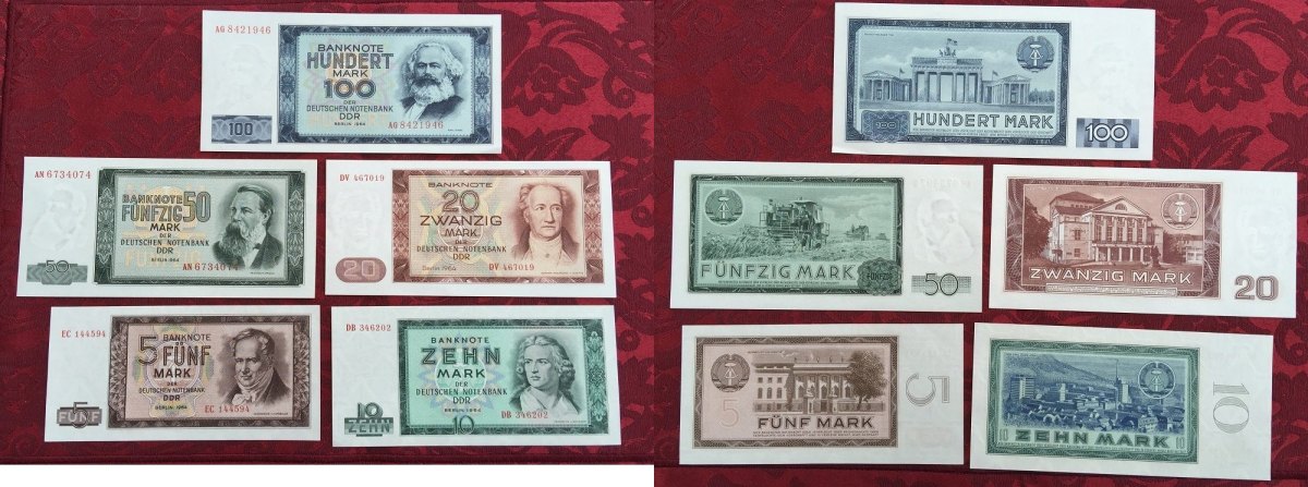 DDR, GDR Eastern Germany 5 bis 100 Mark Satz 5 Scheine Satz Banknoten ...