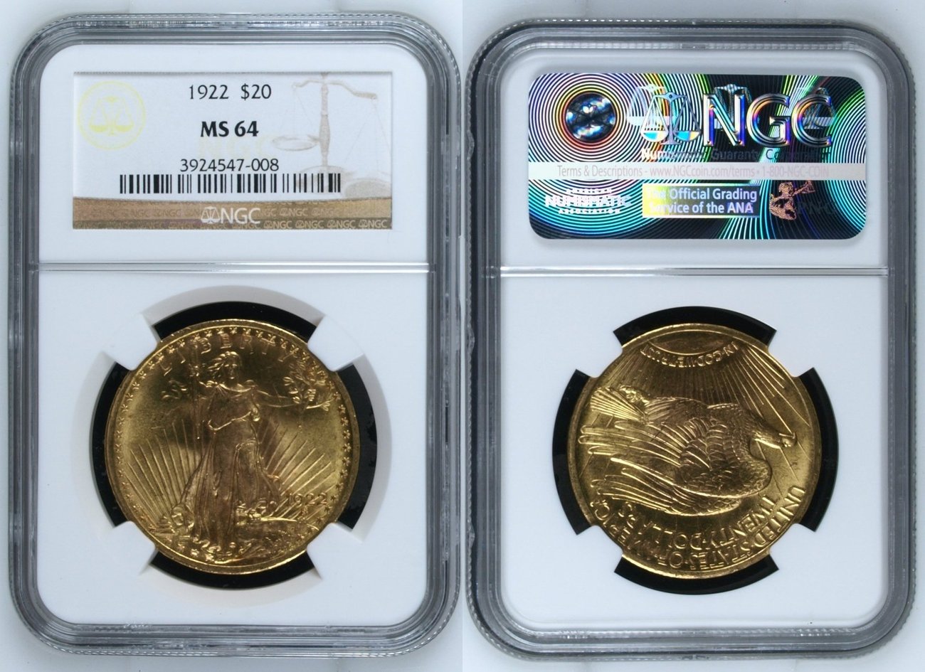 $20 DOUBLE EAGLE USA 20 Dollars 1922 Gold St. Gaudens Typ Double Eagle NGC MS 64 | MA-Shops