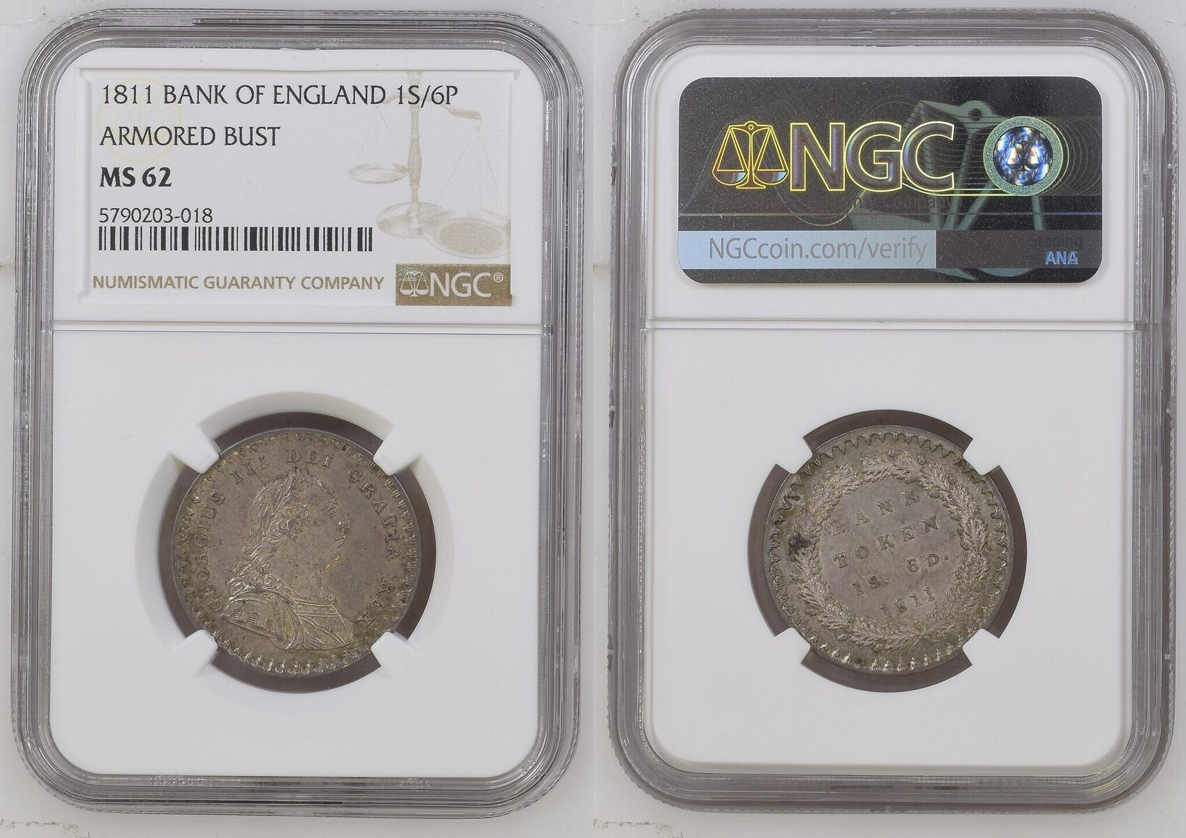 England Großbritannien United Kingdom 1S/6P 18 Pence 1811 BANK OF ...