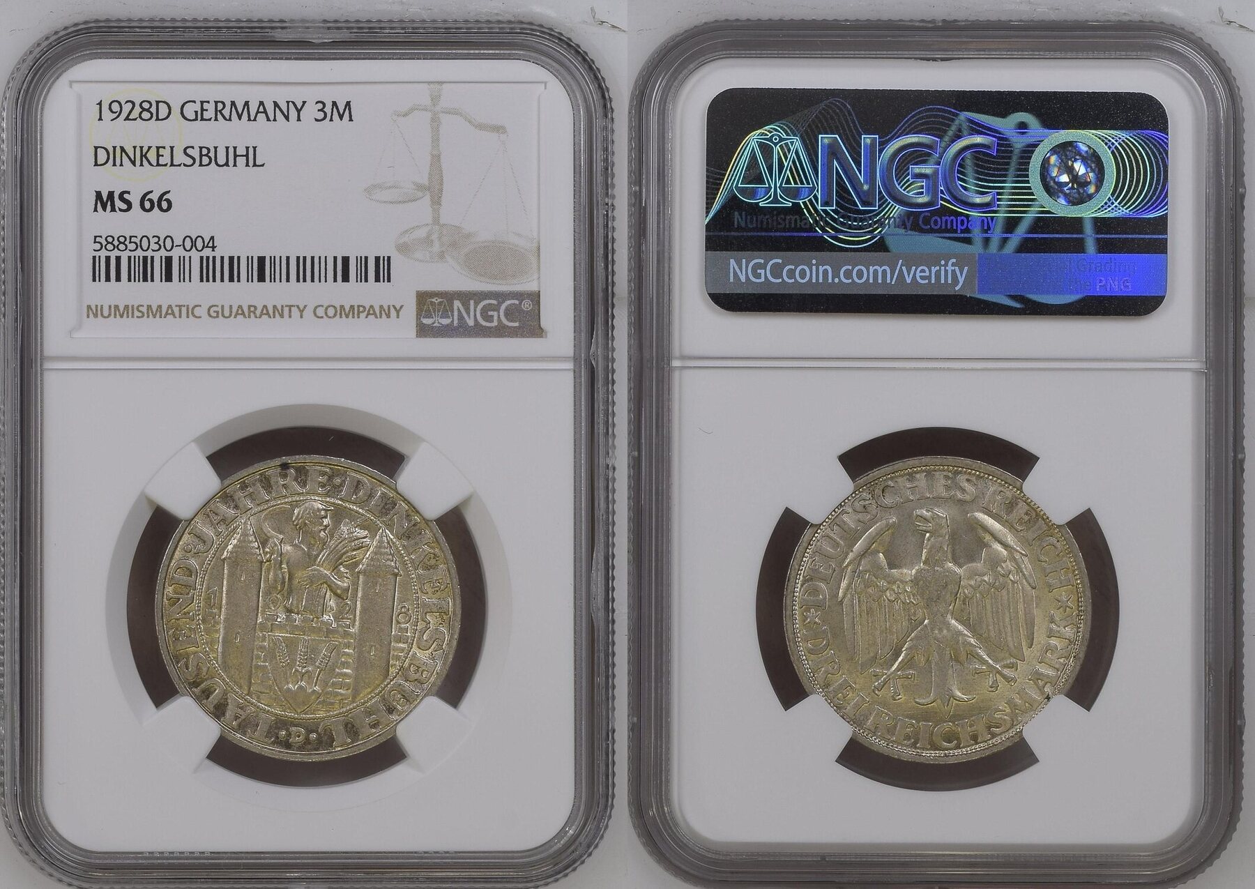 Weimarer Republik Germany 3 Mark 1928 D Dinkelsbühl 1000 Jahrfeier Only ...