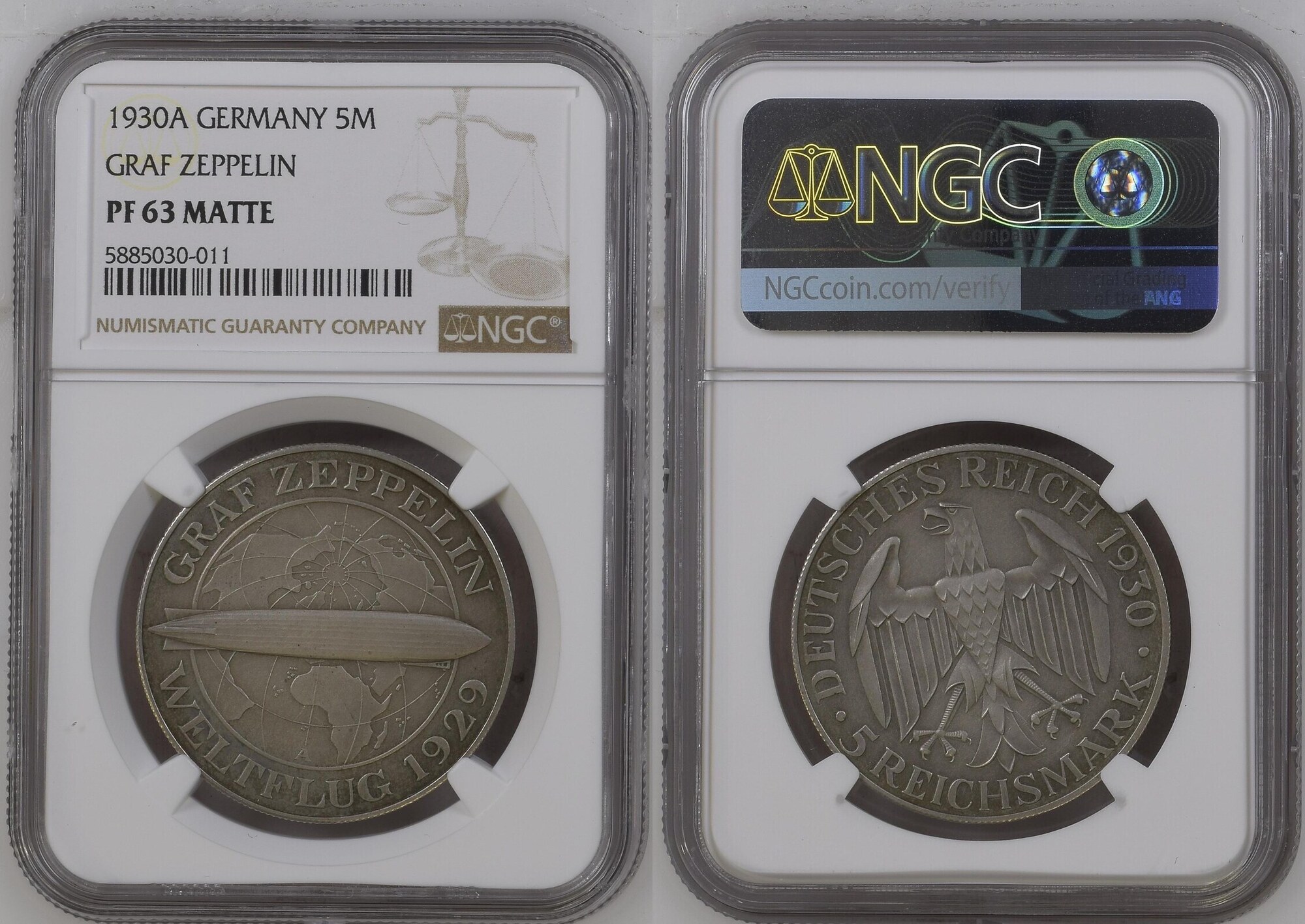 Weimarer Republik Deutschland Germany 5 Mark 1930 A Graf Zeppelin ...