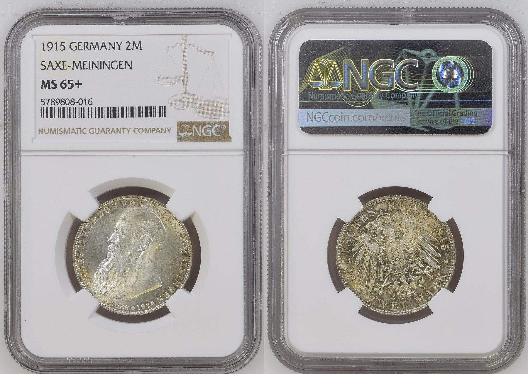 Sachsen Meiningen Germany Kaiserreich Deutschland 2 Mark 1915 Auf den Tod von Herzog Georg II ...