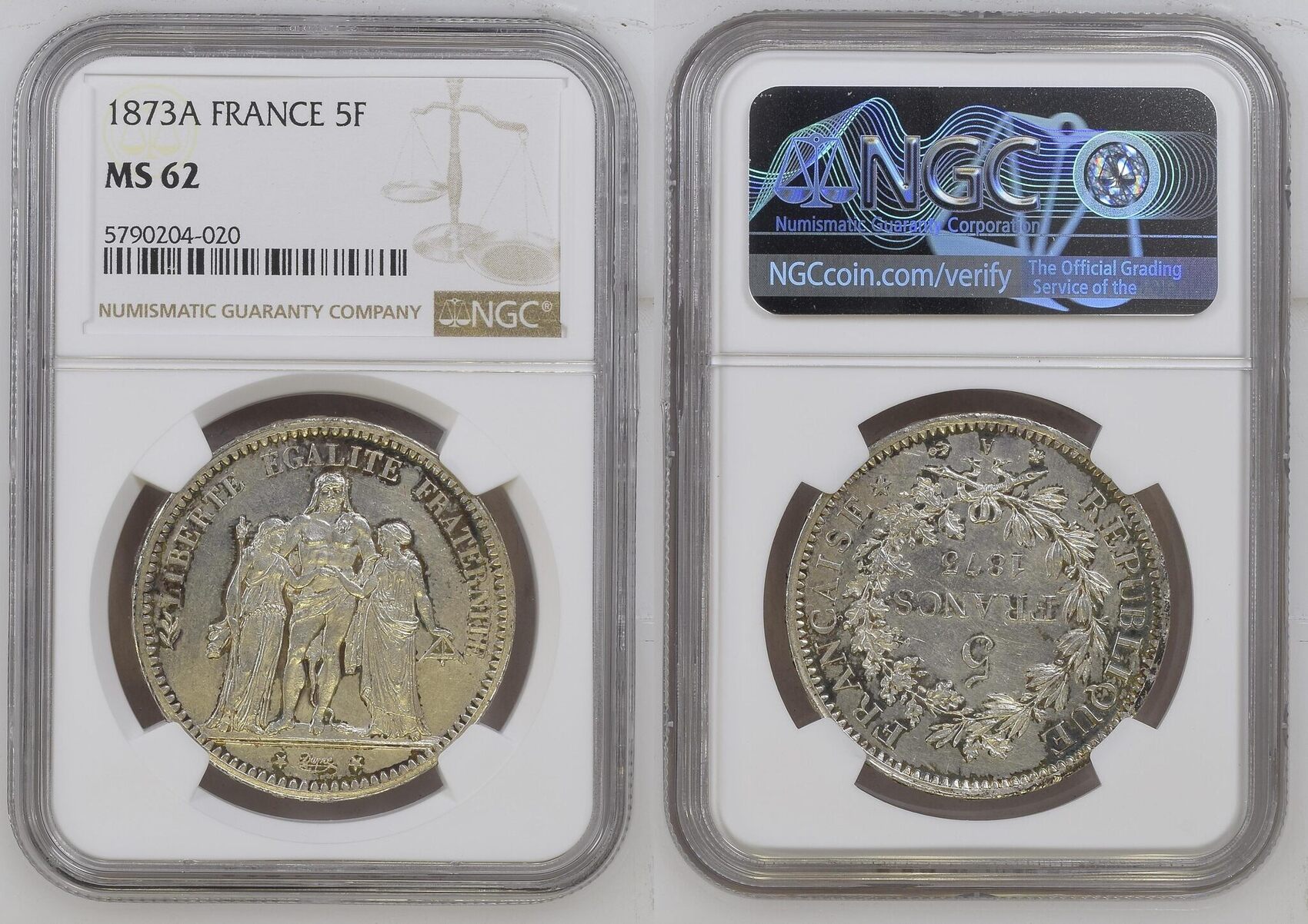 Frankreich France 3. Republik 1870 - 1941 5 Francs 1873 A 3. Republik Herkulesguppe Paris NGC MS ...