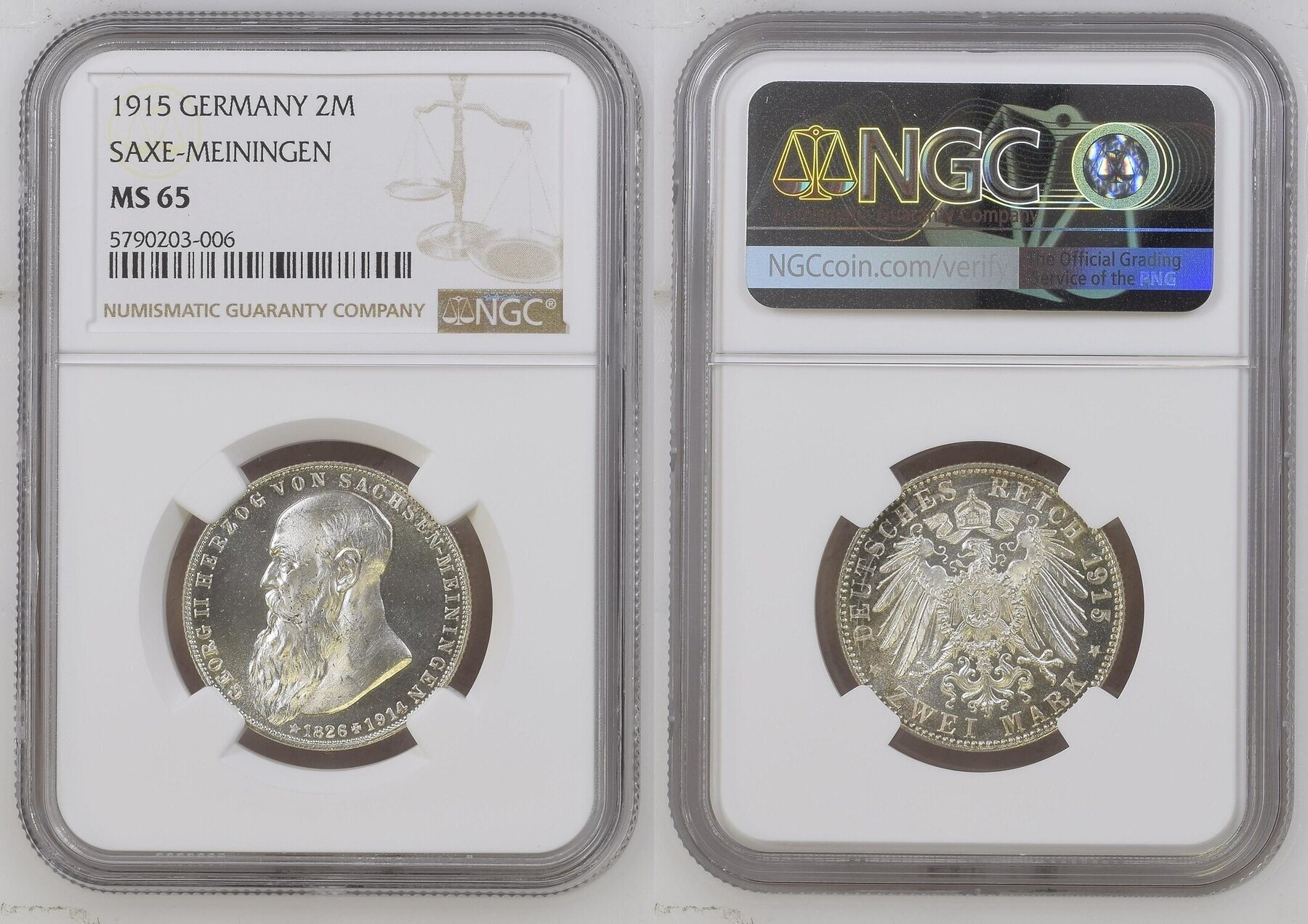 Germany Kaiserreich Sachsen Meiningen Deutschland 2 Mark 1915 Auf den Tod von Herzog Georg II ...