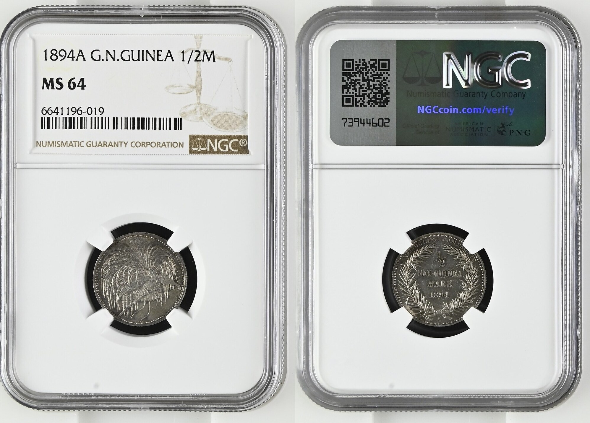 German New Guinea Deutsch Neuguinea 1/2M 1894 A Paradiesvogel NGC MS 64 ...