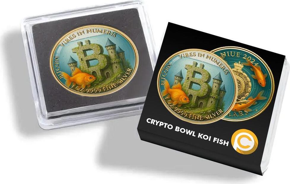 2 Dollars CRYPTO BOWL KOI FISH Bitcoin 1 Oz Silver Coin 2$ Niue 2024 BU ...