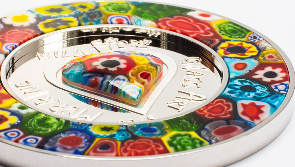 5 Dollars MURRINE MILLEFIORI GLASS ART Venetian Murano Silver Proof ...