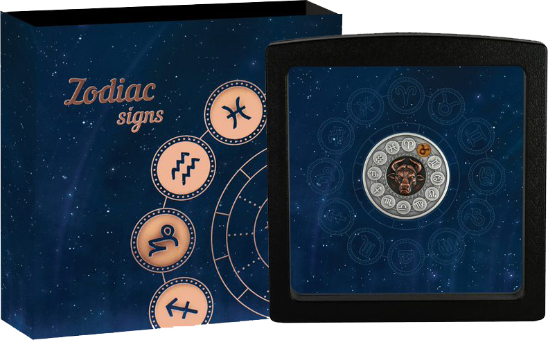 1 Dollar TAURUS Zodiac Signs 1 Oz Silver Coin 1$ Niue 2020 Antique ...