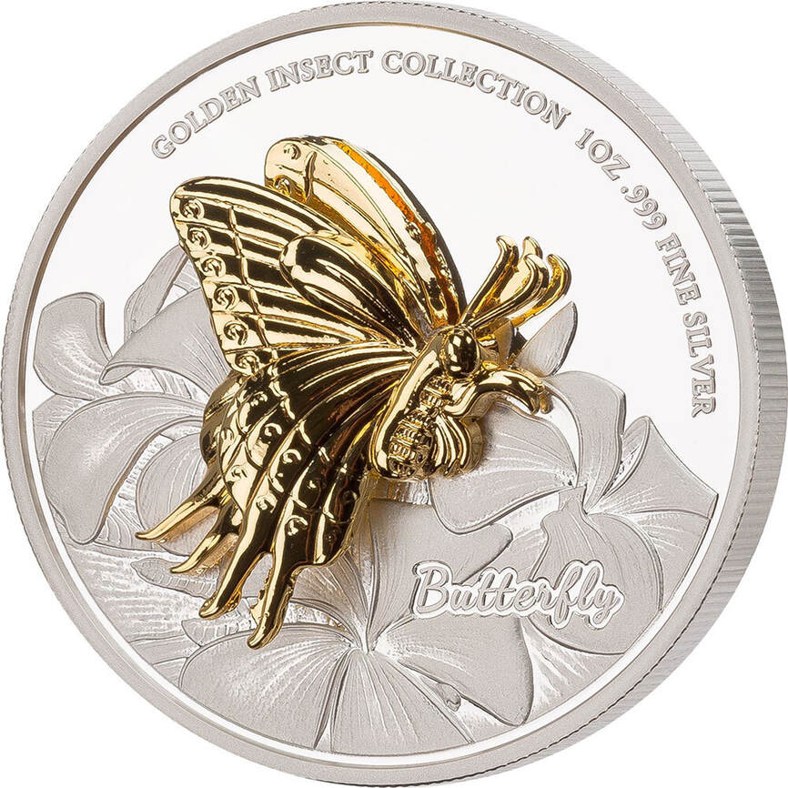 2 Dollars GOLDEN INSECTS 3x1 Oz Silver Coins 2$ Samoa 2021 PL | MA-Shops