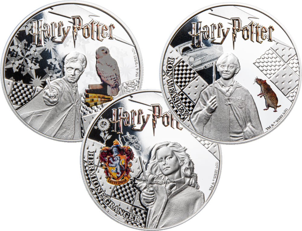 5 Dollars HARRY POTTER Set 3x1 Oz Silver Coins 5$ Samoa 2021 PP | MA-Shops