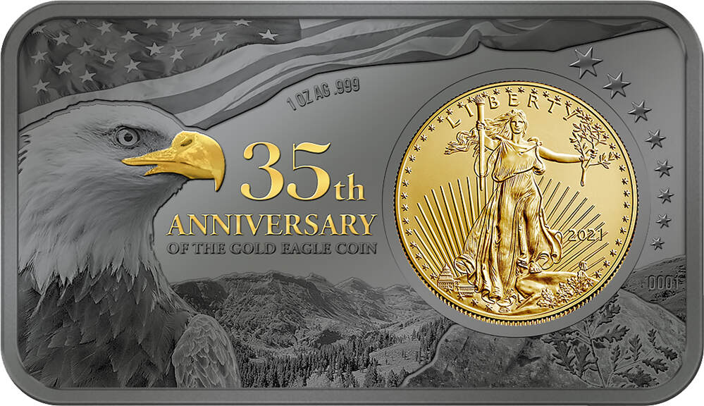 United States 50 Dollars GOLD EAGLE 35th Anniversary 1 Oz Silver Bar ...