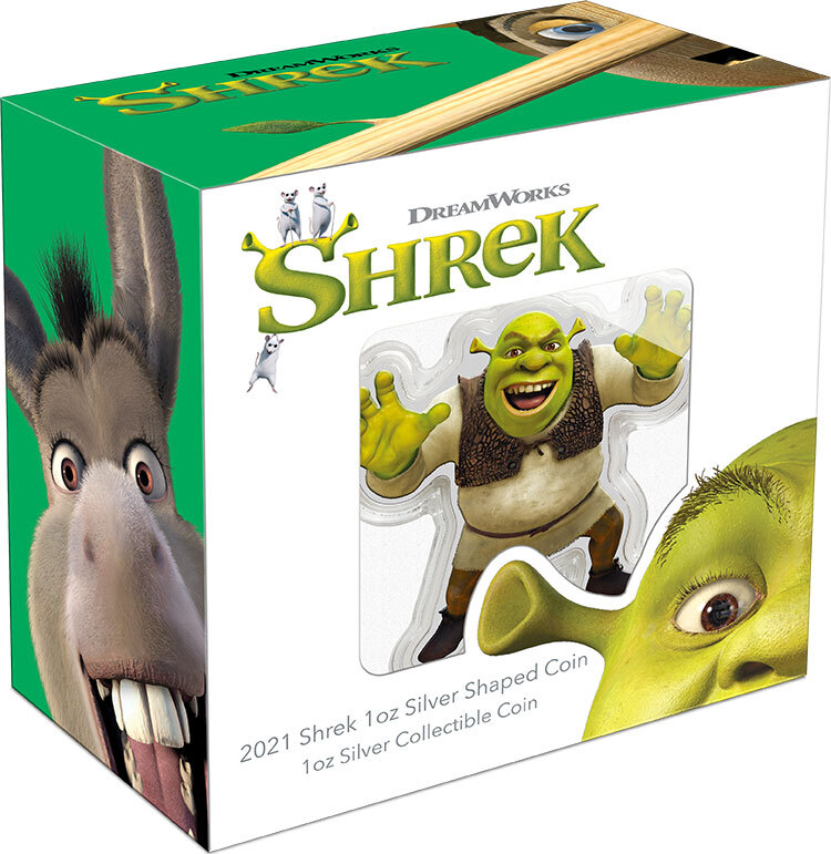 2 Dollars SHREK Shape 20th Anniversary 1 Oz Silver Coin 2$ Niue 2021 PP ...