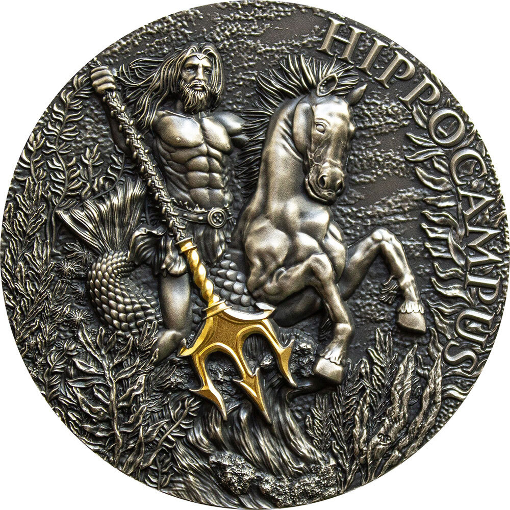 HIPPOCAMPUS 2 Oz Silver Coin 2000 Francs Cameroon 2021 Antique Finish ...