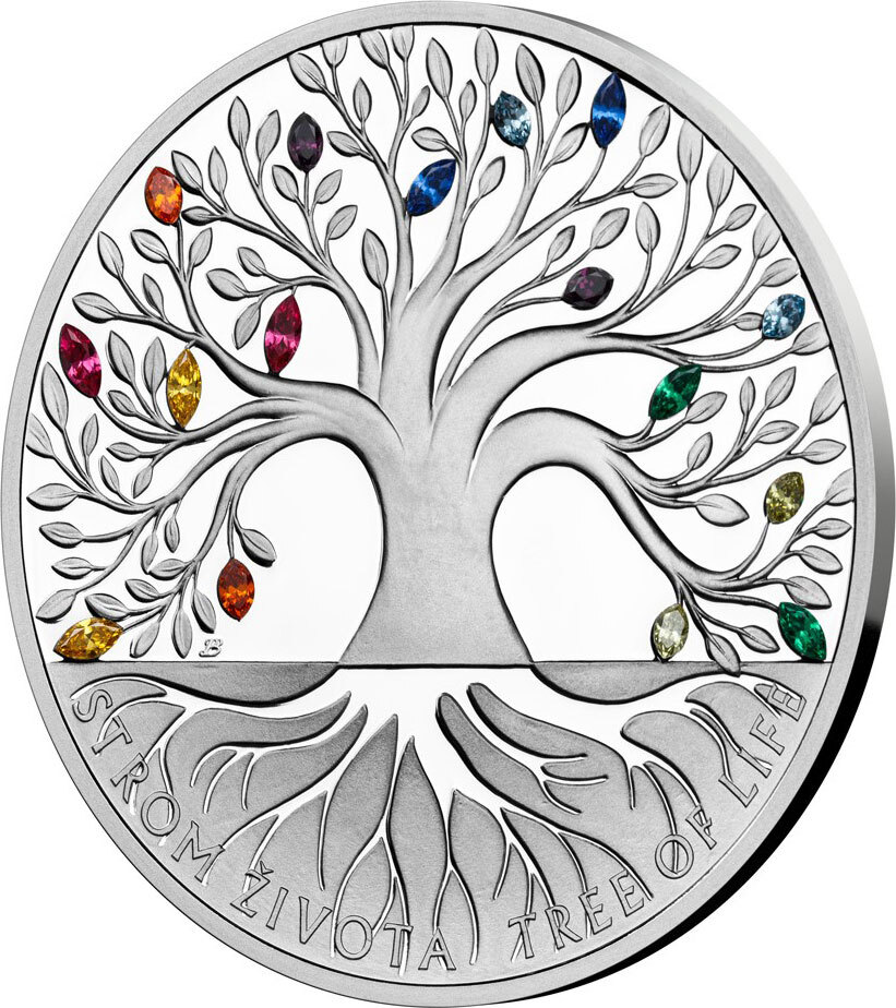 2 Dollars TREE OF LIFE RAINBOW Crystal 1 Oz Silver Coin 2$ Niue 2021 PP ...